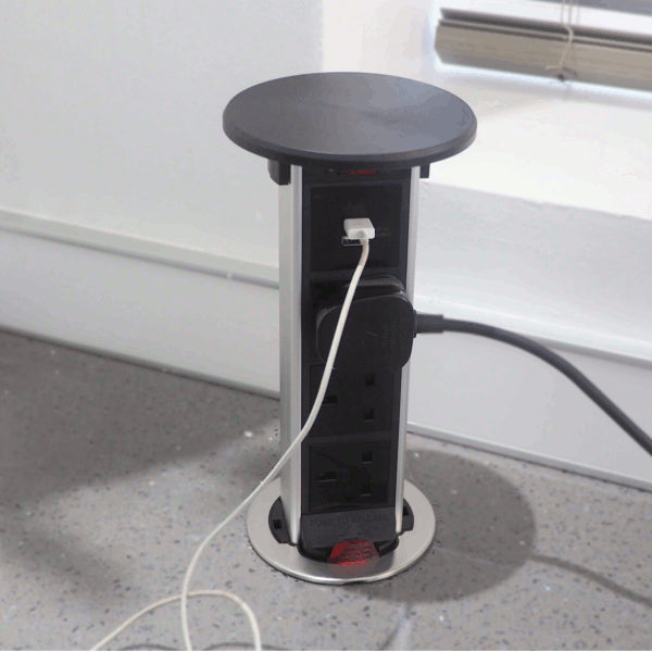 Power Tech Pop Up Socket With Qi Charging - 3 x UK pug & 2 x USB Port